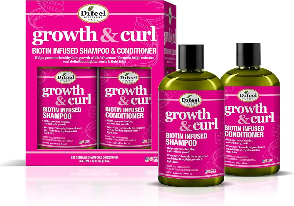 Difeel Biotin Shampoo & Conditioner 24oz Set - Hair Growth & Curl Defi ...
